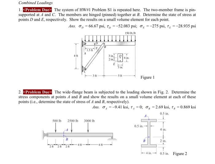 Solved Combined Loadings 1. SProblem Due The system of HW\#1 | Chegg.com