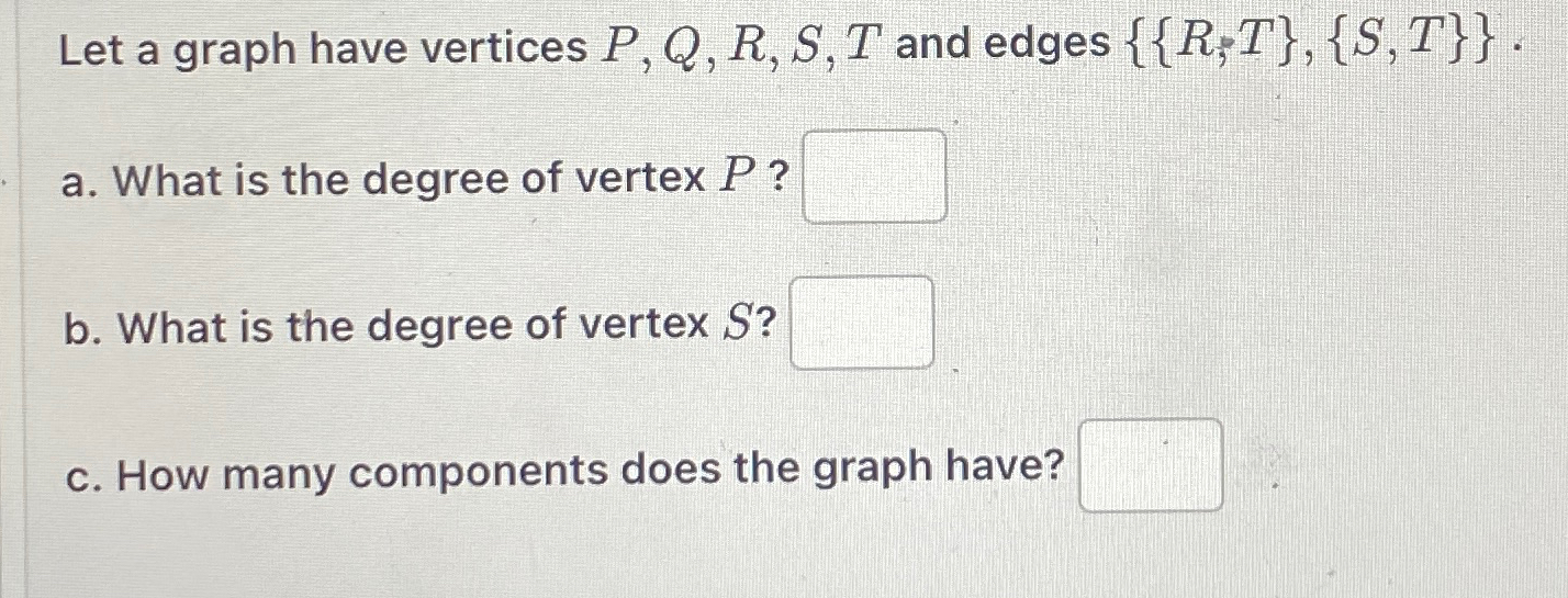 Solved Let a graph have vertices P,Q,R,S,T ﻿and edges | Chegg.com