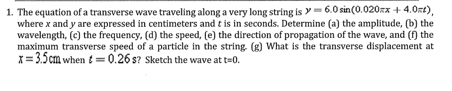 Solved 1. The equation of a transverse wave traveling along | Chegg.com