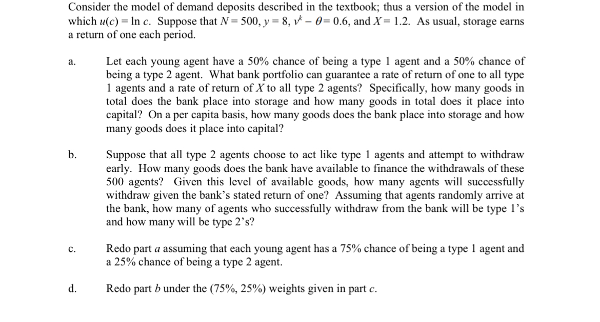 Solved Consider the model of demand deposits described in | Chegg.com
