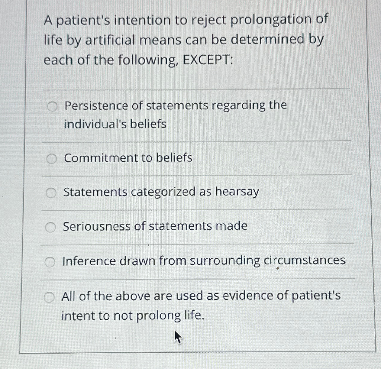 Solved A patient's intention to reject prolongation of life | Chegg.com