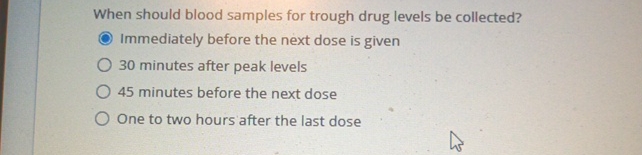 When should blood samples for trough drug levels be | Chegg.com