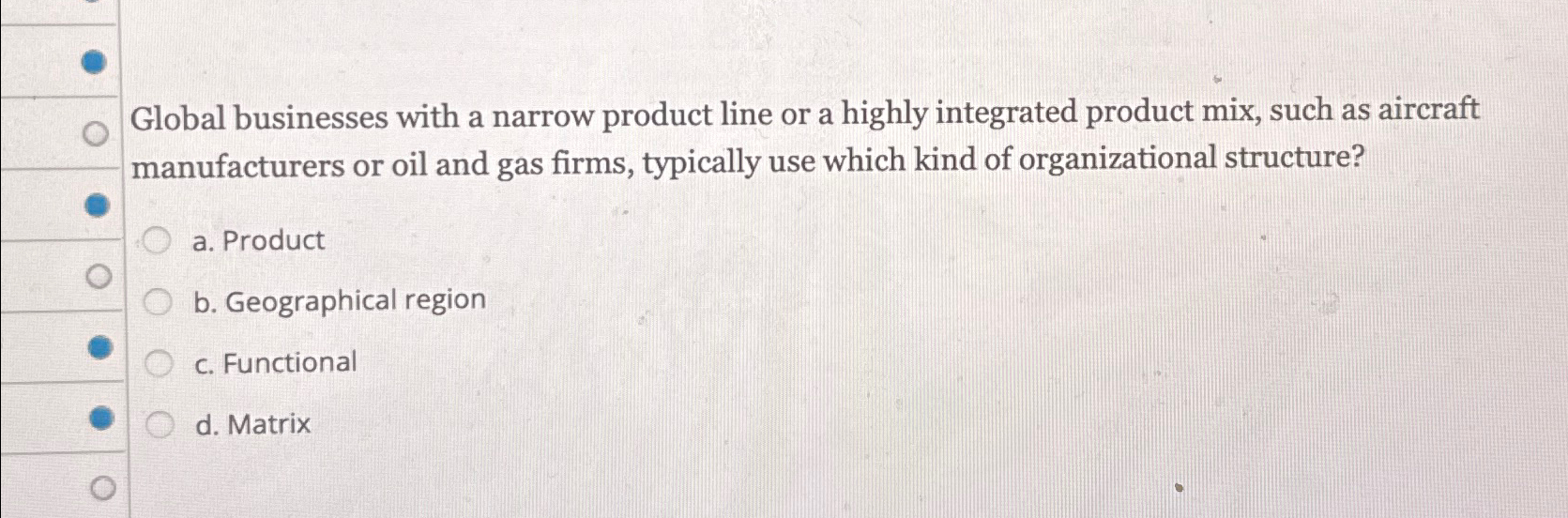 Solved Global businesses with a narrow product line or a | Chegg.com
