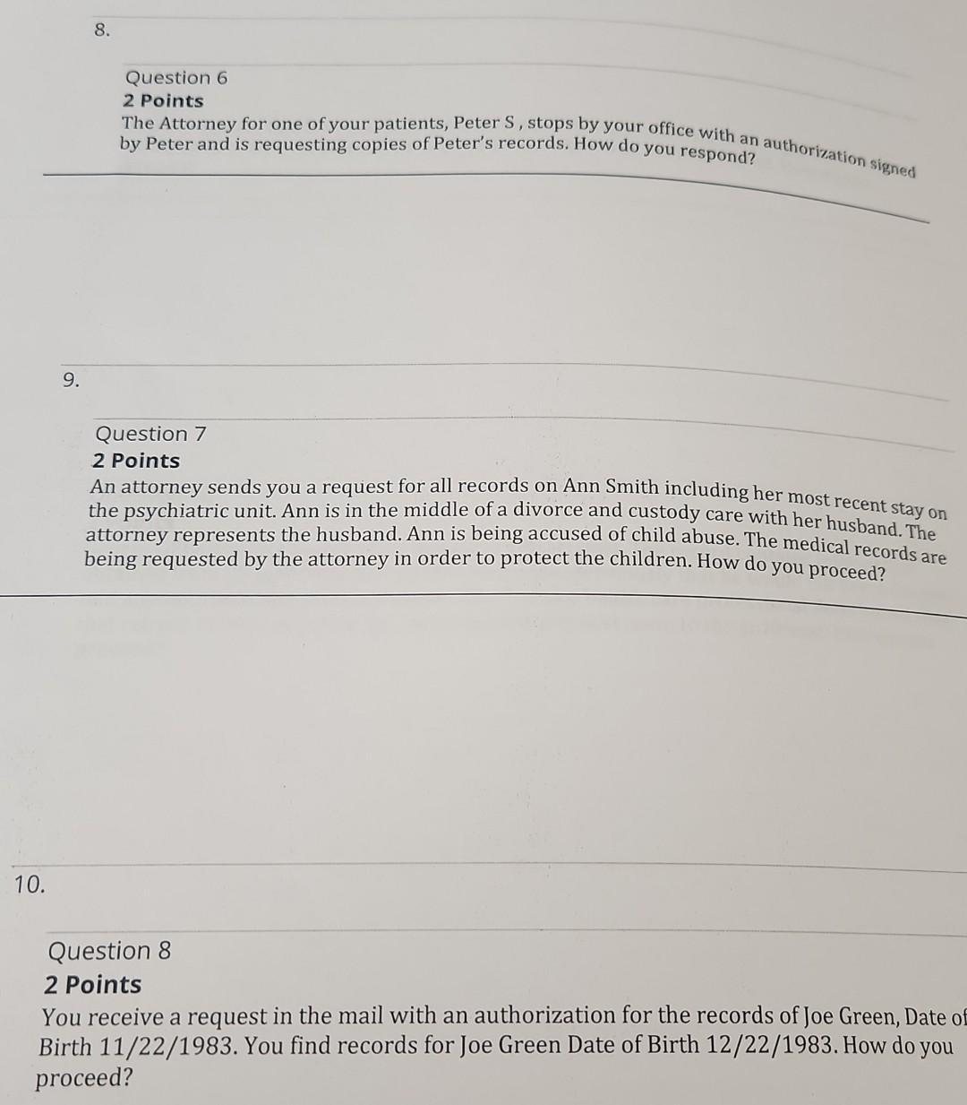 Solved Question 6 2 Points The Attorney for one of your | Chegg.com