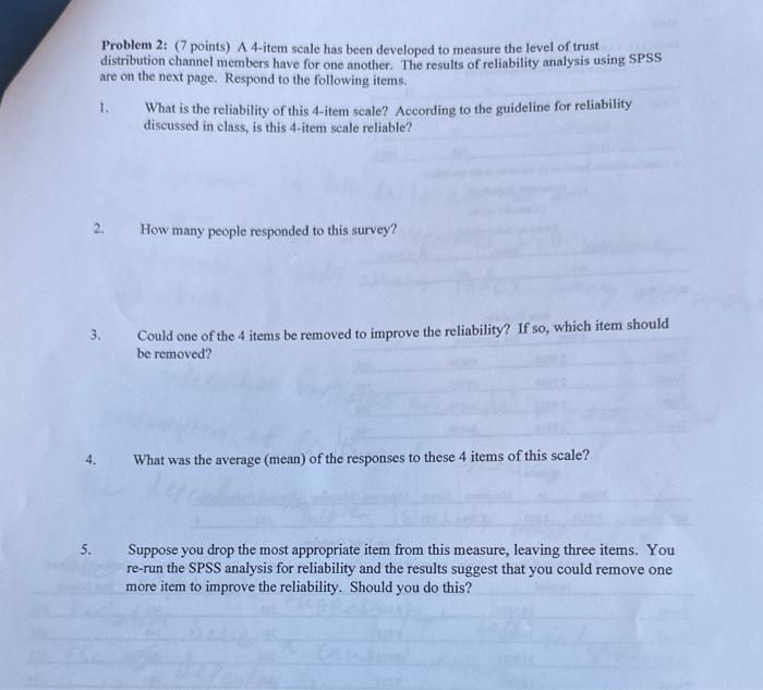 1. What is the reliability of this 4-item scale? | Chegg.com