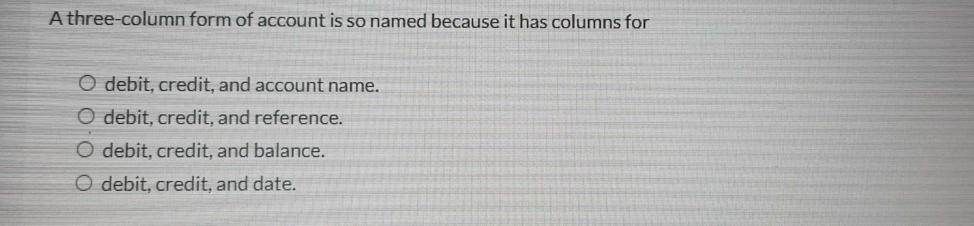 Solved A three-column form of account is so named because it | Chegg.com