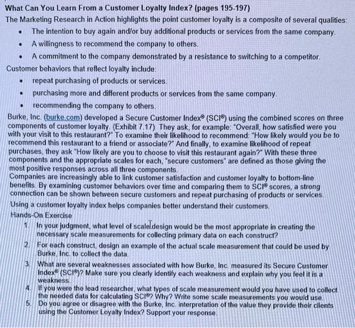 Solved What Can You Learn From a Customer Loyalty Index? | Chegg.com