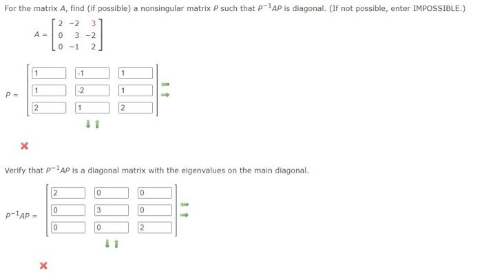Solved For the matrix A, find (if possible) a nonsingular | Chegg.com