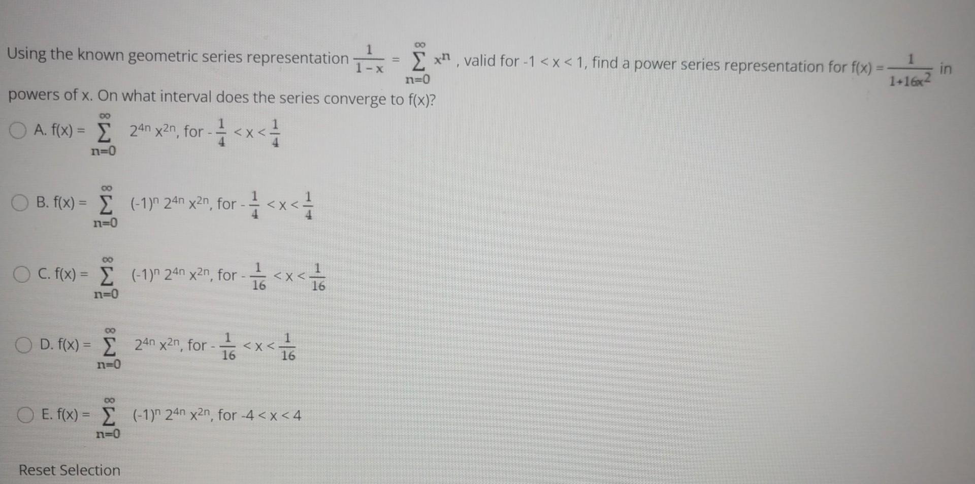 Solved Using the known geometric series representation | Chegg.com
