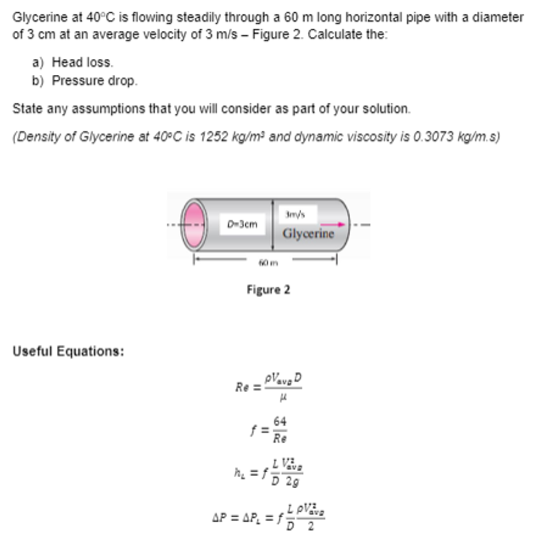 Solved Glycerine at 40°C ﻿is flowing steadily through a 60m | Chegg.com
