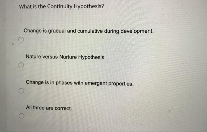 Solved What is the Continuity Hypothesis? Change is gradual | Chegg.com