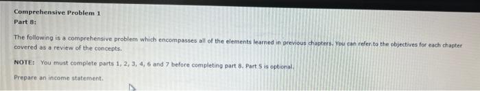 Comprehensive Problem 1 Part 8: The following is a | Chegg.com