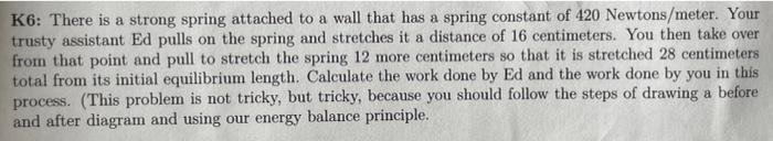 Solved K6: There is a strong spring attached to a wall that | Chegg.com