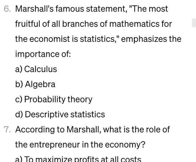 Solved Economic: Marshall's famous statement, "The most | Chegg.com