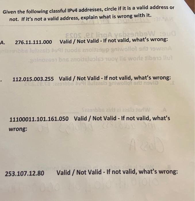 Solved Given the following classful IPv4 addresses, circle | Chegg.com Solved Given the following classful IPv4 addresses, circle | Chegg.com