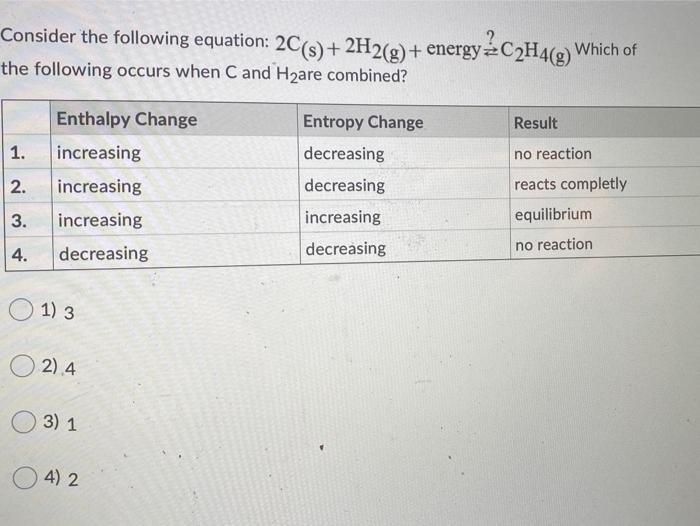 Solved Consider the following equation: 2C($) + 2H2(g) + | Chegg.com