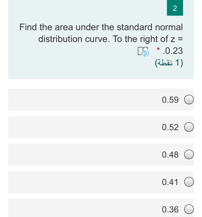 Solved 2 Find the area under the standard normal | Chegg.com