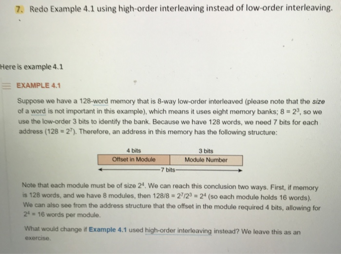 Solved 7. Redo Example 4.1 using high-order interleaving | Chegg.com