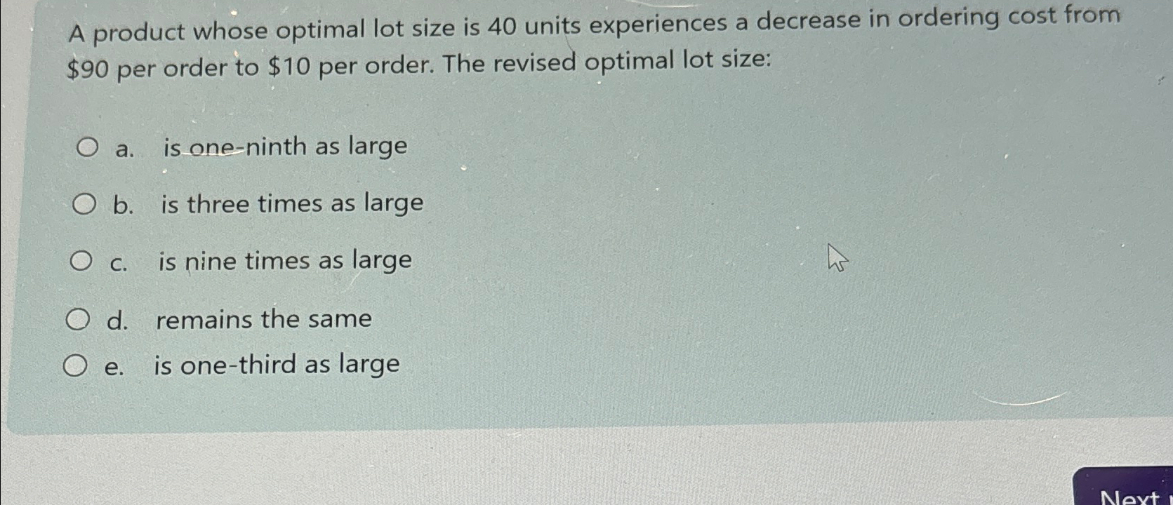 Solved A product whose optimal lot size is 40 ﻿units | Chegg.com