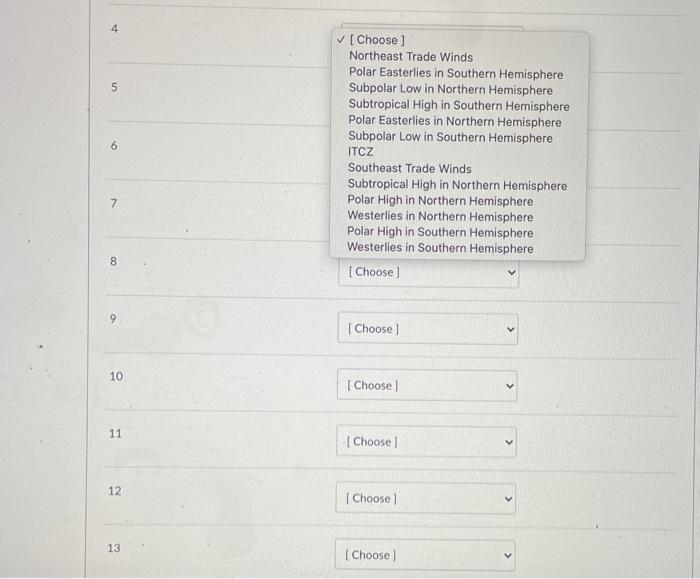 Solved SA 10 127 Match the following Global Pressure Cells | Chegg.com