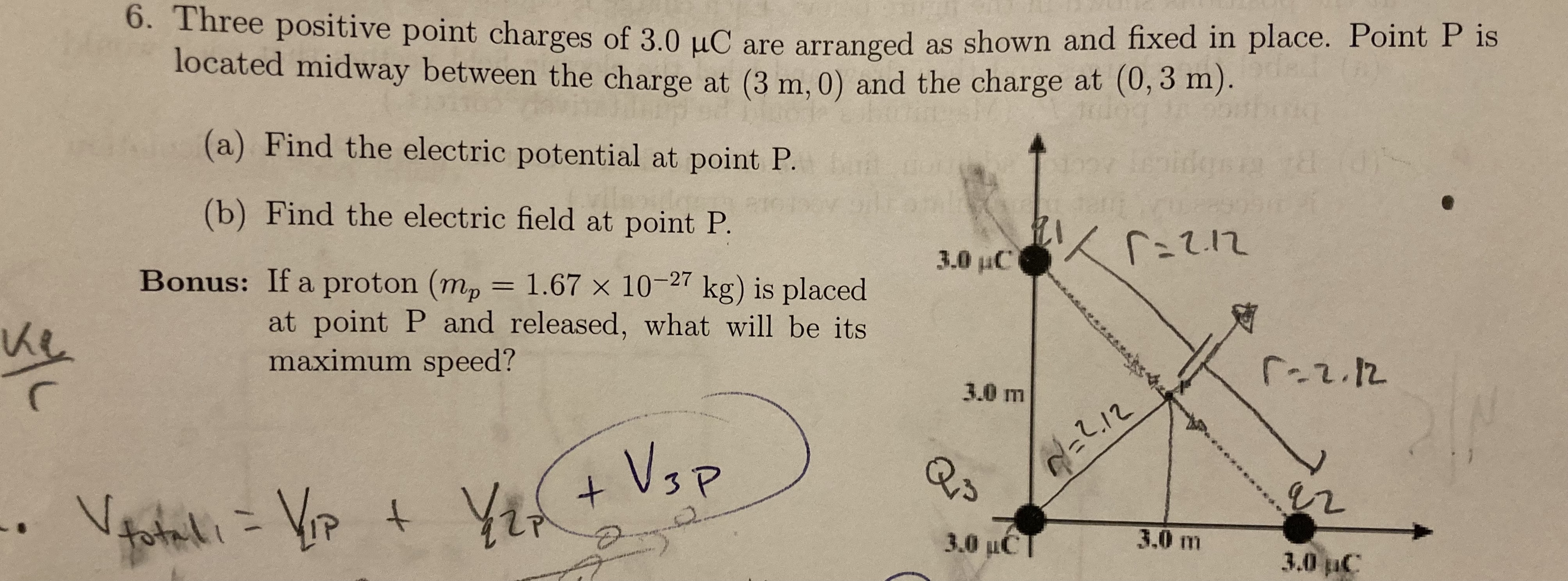Solved three positive point charges of 3 \mu C are arranged | Chegg.com