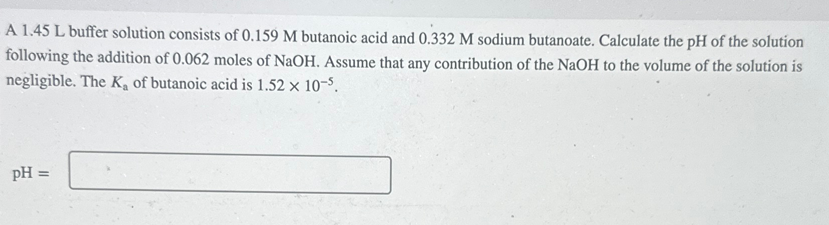Solved A 1.45 ﻿L buffer solution consists of 0.159M | Chegg.com