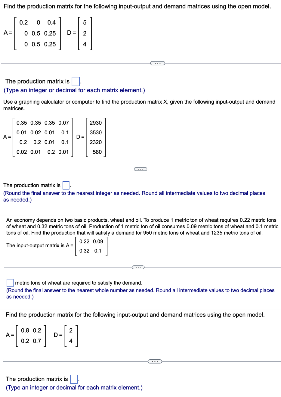 Solved Find the production matrix for the following | Chegg.com