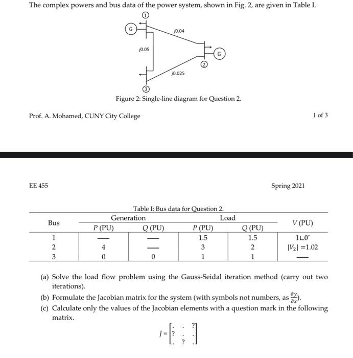 Solved Figure 2: Single-line diagram for Question 2. Prof. | Chegg.com