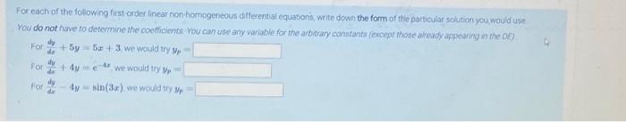 Solved For each of the following first-order linear | Chegg.com