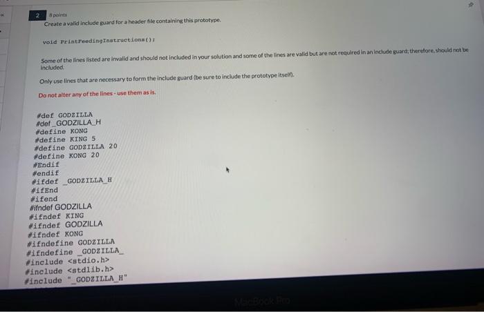 Solved 2 bpaints Create a valid include guard for a header | Chegg.com