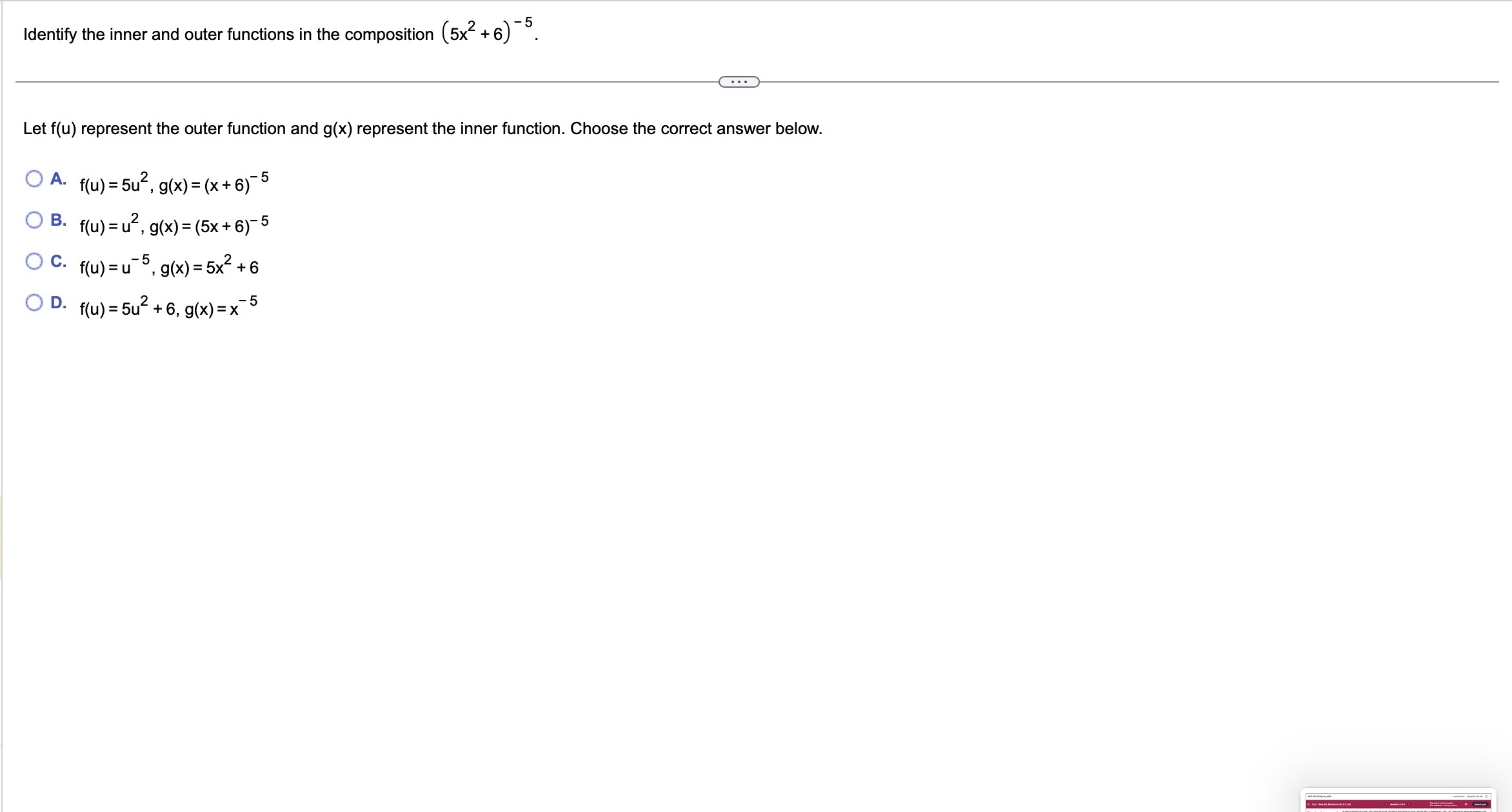 Solved Identify the inner and outer functions in the | Chegg.com