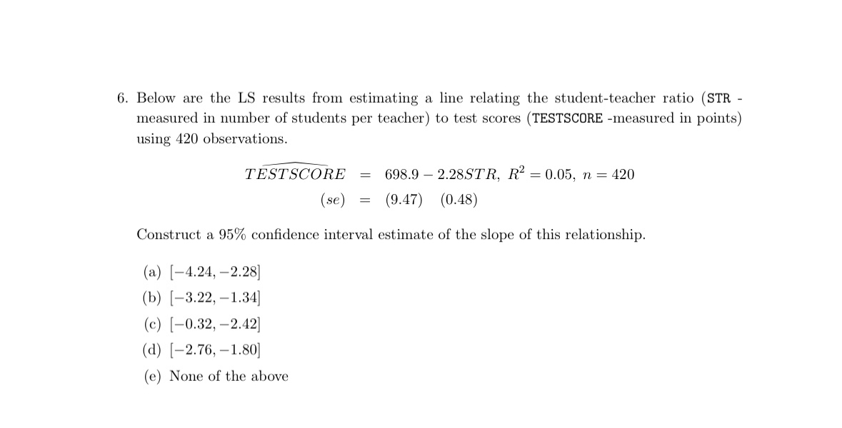 Solved Below are the LS results from estimating a line | Chegg.com