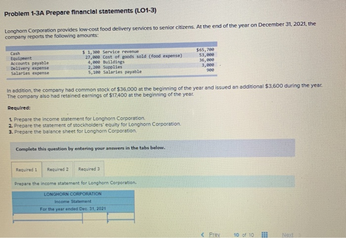 Solved Problem 1-3A Prepare financlal statements (LO1-3) | Chegg.com