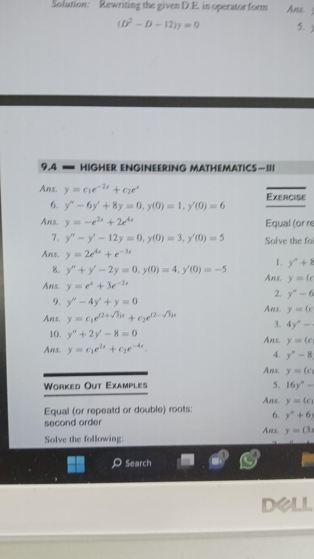 Solution: Rewriting the given D E. in operator form | Chegg.com