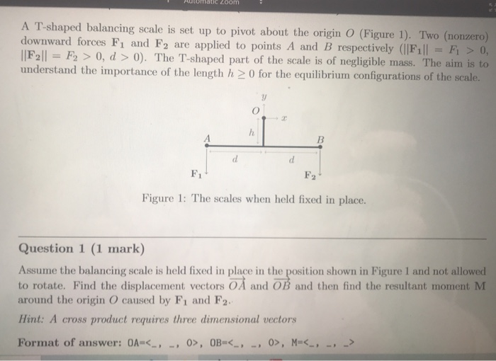 Solved Com A T-shaped balancing scale is set up to pivot | Chegg.com