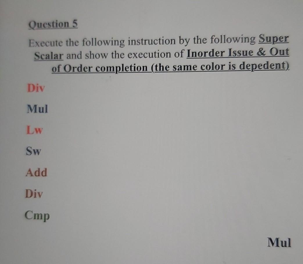 Question 5 Execute The Following Instruction By The