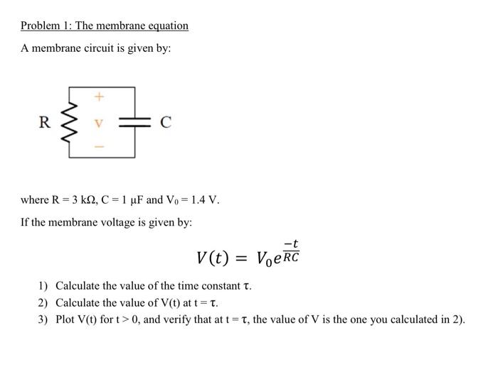 Solved Problem 1: The membrane equation A membrane circuit | Chegg.com
