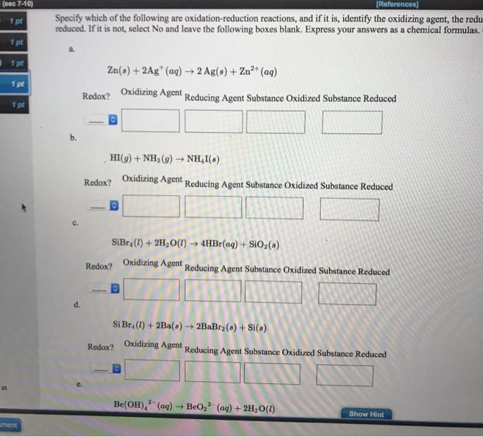 Solved pt Balance each of the following oxidation-reduction | Chegg.com