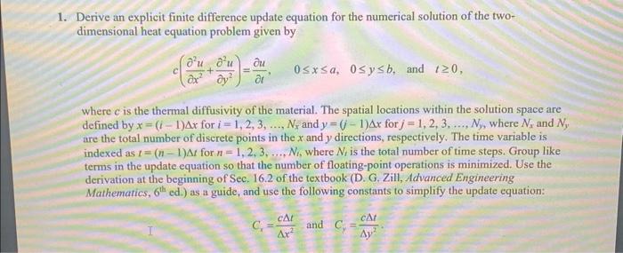 Solved Derive An Explicit Finite Difference Update Equation