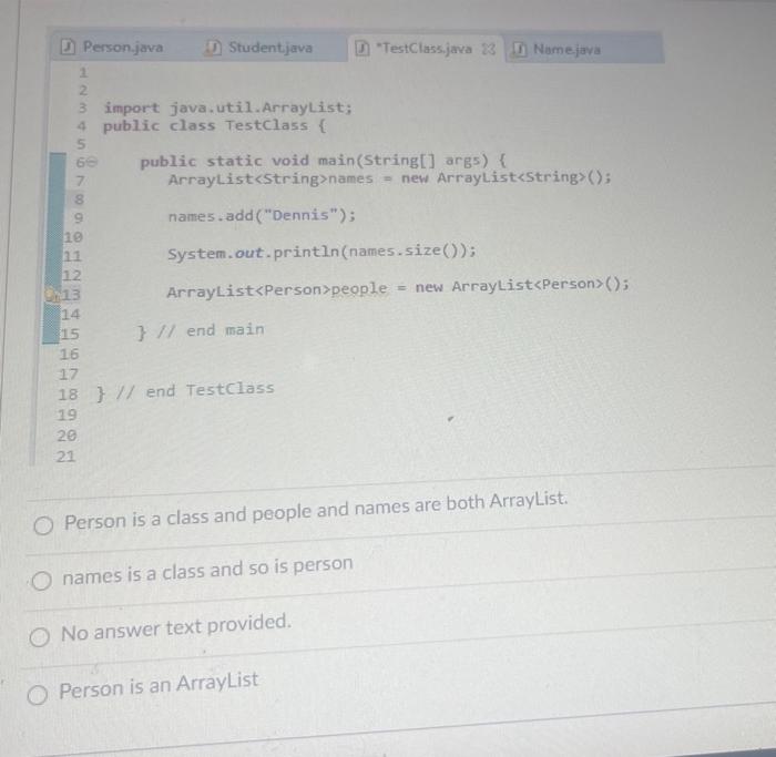 Solved Person is a class and people and names are both | Chegg.com