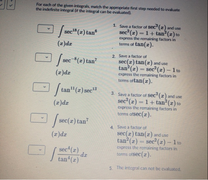 Solved For each of the given integrals, match the | Chegg.com