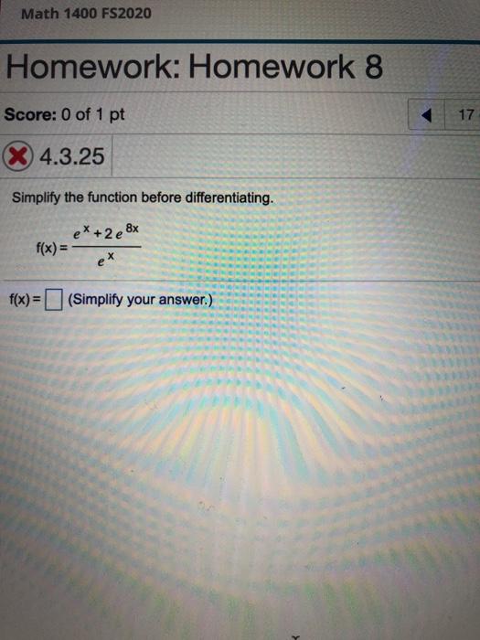 Solved Math 1400 FS2020 Homework: Homework 8 Score: 0 of 1 | Chegg.com