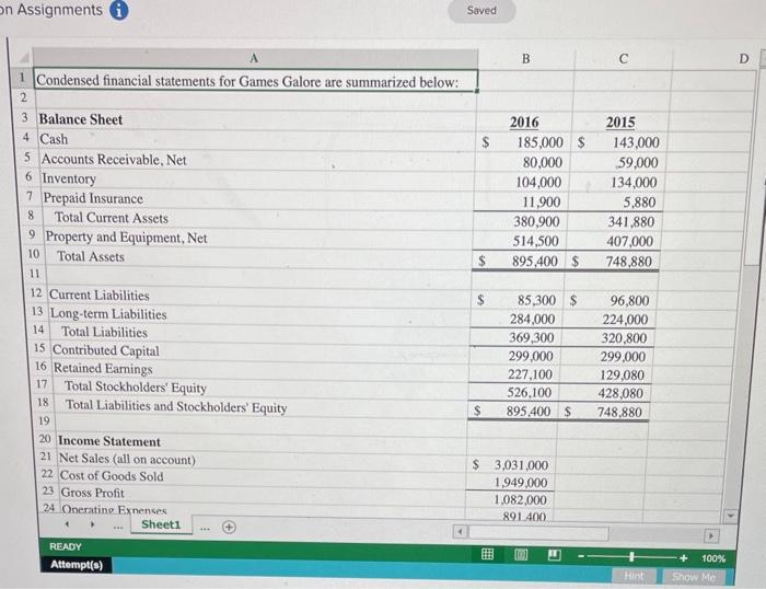 Solved Compute the following liquidity ratios for 2016. | Chegg.com