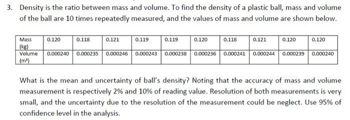 Solved Density is the ratio between mass and volume. To find | Chegg.com