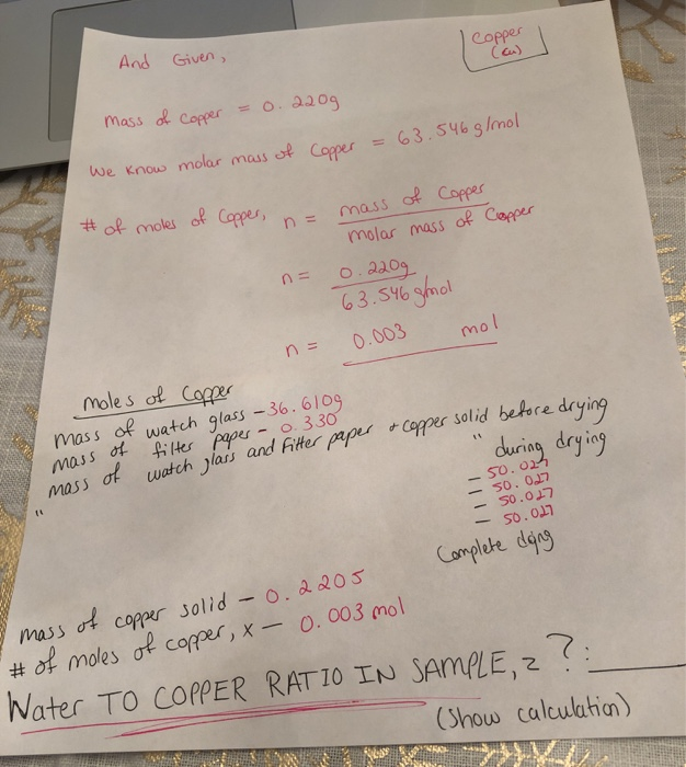 Solved mass of water = 0.0799 in sample Water (H₂O) of water | Chegg.com