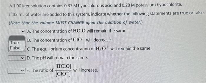 Solved A 1.00 liter solution contains 0.37M hypochlorous | Chegg.com