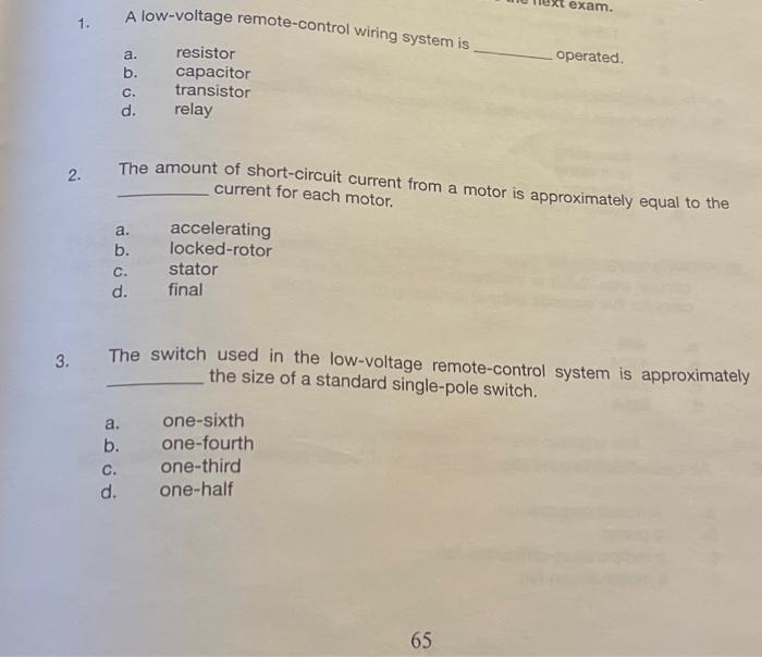 Solved 1. A low-voltage remote-control wiring system is a. | Chegg.com