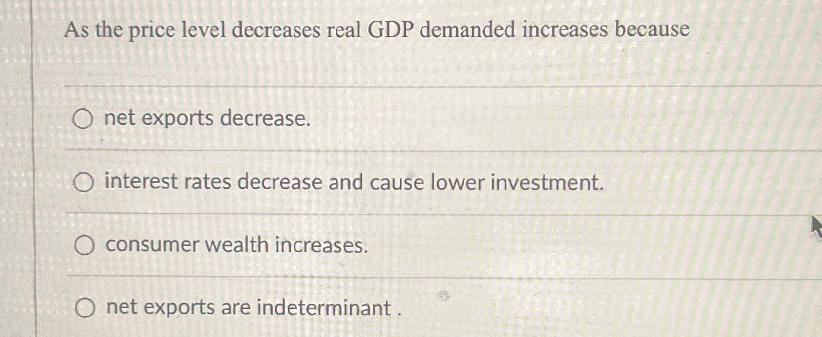 Solved As the price level decreases real GDP demanded | Chegg.com