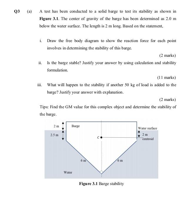 Solved Q3 (a) A test has been conducted to a solid barge to | Chegg.com