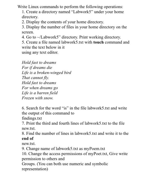 Solved Write Linux commands to perform the following | Chegg.com